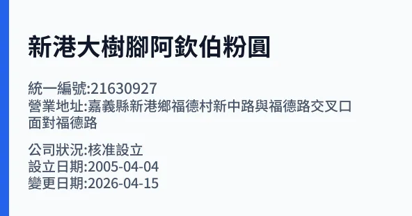 新港大樹腳阿欽伯粉圓的照片-統編 21630927(嘉義縣) 公司登記資料與營業項目詳細圖表