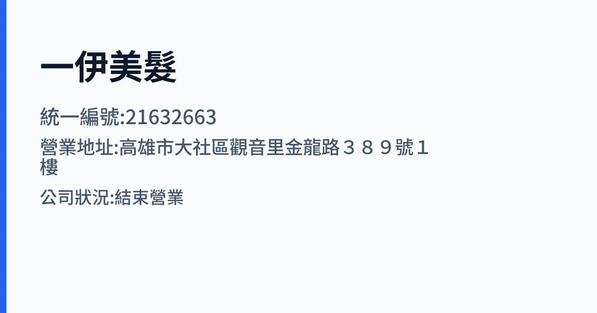 一伊美髮 - 統編 21632663(高雄市) 公司登記資料與營業項目詳細圖表