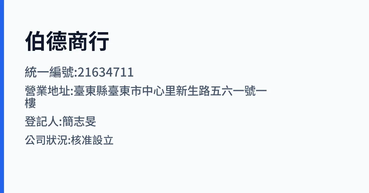 伯德商行 - 統編 21634711(臺東縣) 公司登記資料與營業項目詳細圖表