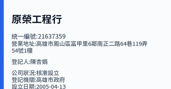 原榮工程行的照片-統編 21637359(高雄市) 公司登記資料與營業項目詳細圖表