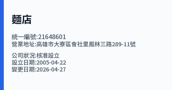 麵店的照片-統編 21648601(高雄市) 公司登記資料與營業項目詳細圖表