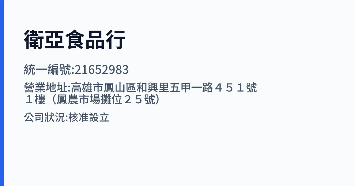 衛亞食品行 - 統編 21652983(高雄市) 公司登記資料與營業項目詳細圖表