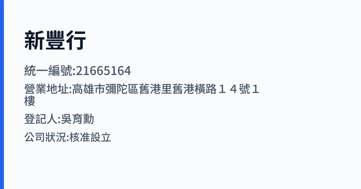 新豐行 - 統編 21665164（高雄市） 公司登記資料與營業項目詳細圖表