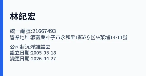 林紀宏的照片-統編 21667493(嘉義縣) 公司登記資料與營業項目詳細圖表