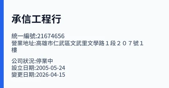 承信工程行的照片-統編 21674656(高雄市) 公司登記資料與營業項目詳細圖表