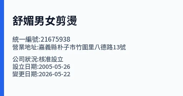 舒媚男女剪燙的照片-統編 21675938(嘉義縣) 公司登記資料與營業項目詳細圖表