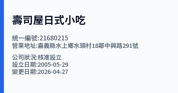 壽司屋日式小吃的照片-統編 21680215(嘉義縣) 公司登記資料與營業項目詳細圖表