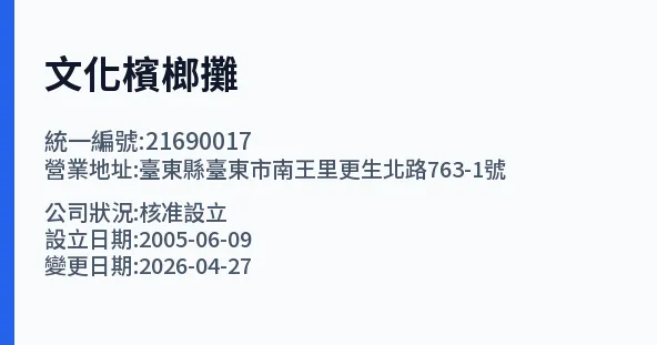 文化檳榔攤的照片-統編 21690017(臺東縣) 公司登記資料與營業項目詳細圖表