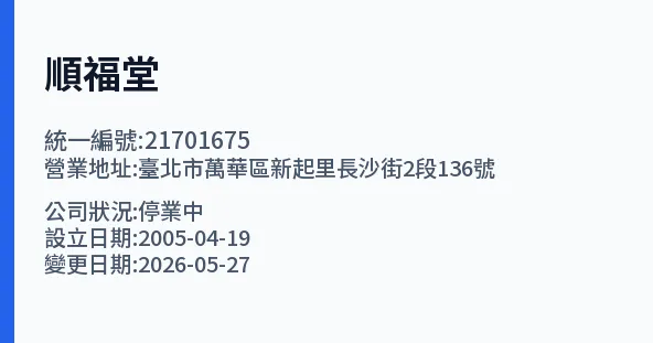 順福堂的照片-統編 21701675(臺北市) 公司登記資料與營業項目詳細圖表