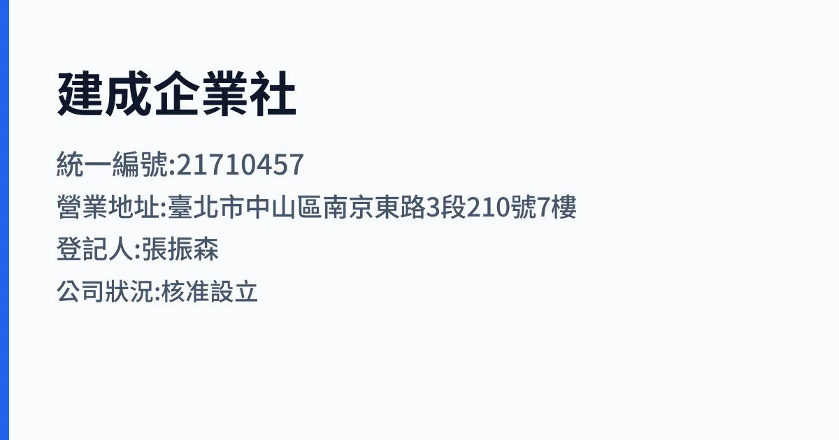 建成企業社 - 統編 21710457(臺北市) 公司登記資料與營業項目詳細圖表