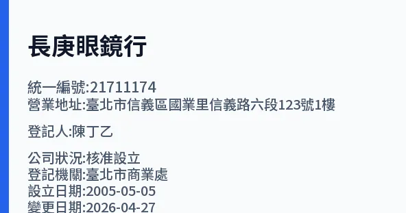長庚眼鏡行的照片-統編 21711174(臺北市) 公司登記資料與營業項目詳細圖表