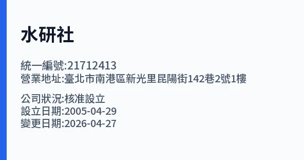 水研社的照片-統編 21712413(臺北市) 公司登記資料與營業項目詳細圖表