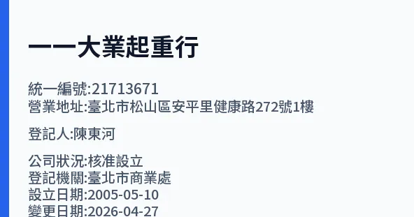 一一大業起重行的照片-統編 21713671(臺北市) 公司登記資料與營業項目詳細圖表
