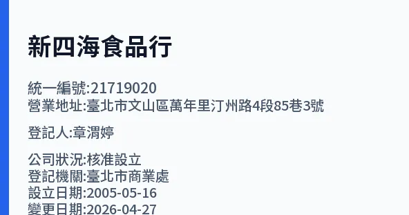 新四海食品行的照片-統編 21719020(臺北市) 公司登記資料與營業項目詳細圖表