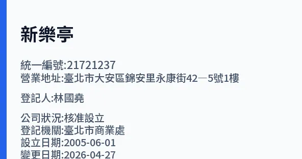 新樂亭的照片-統編 21721237(臺北市) 公司登記資料與營業項目詳細圖表