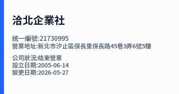 洽北企業社的照片-統編 21730995(新北市) 公司登記資料與營業項目詳細圖表