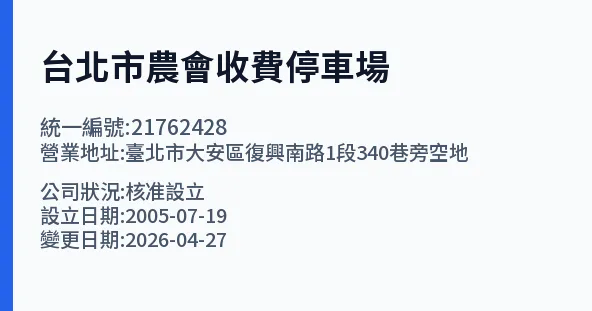 台北市農會收費停車場的照片-統編 21762428(臺北市) 公司登記資料與營業項目詳細圖表