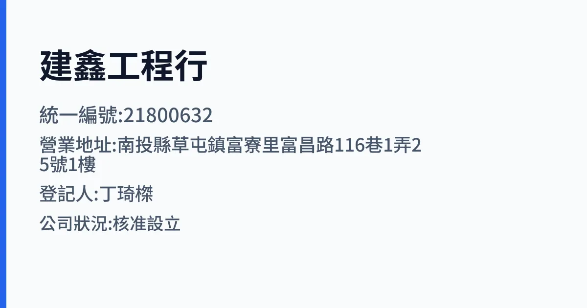 建鑫工程行 - 統編 21800632(南投縣) 公司登記資料與營業項目詳細圖表