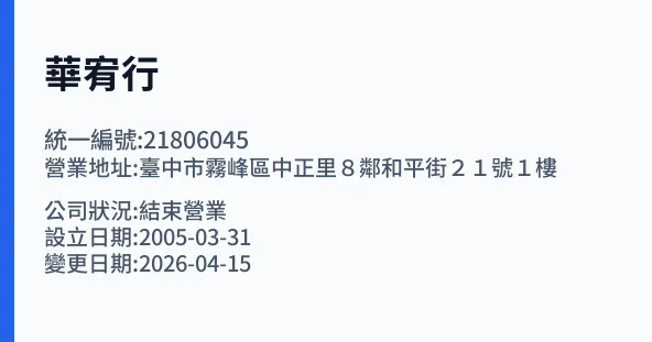 華宥行的照片-統編 21806045(臺中市) 公司登記資料與營業項目詳細圖表