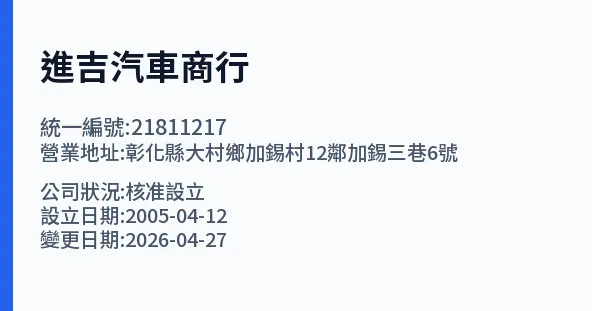 進吉汽車商行的照片-統編 21811217(彰化縣) 公司登記資料與營業項目詳細圖表