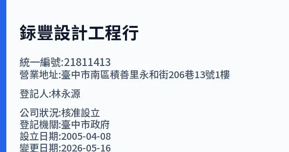 銢豐設計工程行的照片-統編 21811413(臺中市) 公司登記資料與營業項目詳細圖表