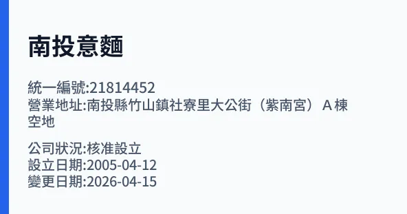 南投意麵的照片-統編 21814452(南投縣) 公司登記資料與營業項目詳細圖表