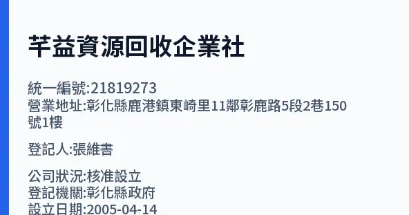 芊益資源回收企業社的照片-統編 21819273(彰化縣) 公司登記資料與營業項目詳細圖表