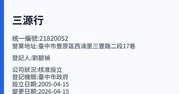 三源行的照片-統編 21820052(臺中市) 公司登記資料與營業項目詳細圖表