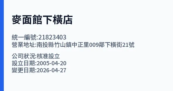 麥面館下橫店的照片-統編 21823403(南投縣) 公司登記資料與營業項目詳細圖表