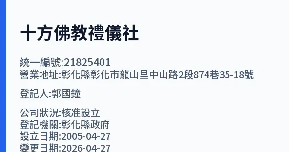 十方佛教禮儀社的照片-統編 21825401(彰化縣) 公司登記資料與營業項目詳細圖表