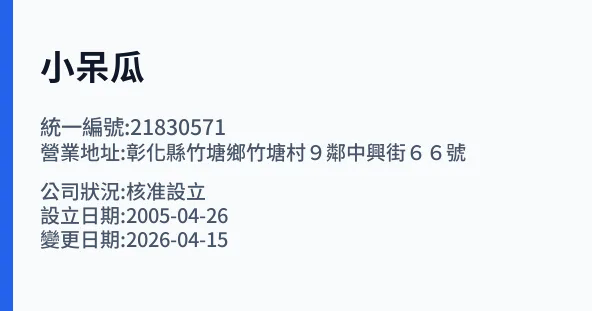 小呆瓜的照片-統編 21830571(彰化縣) 公司登記資料與營業項目詳細圖表