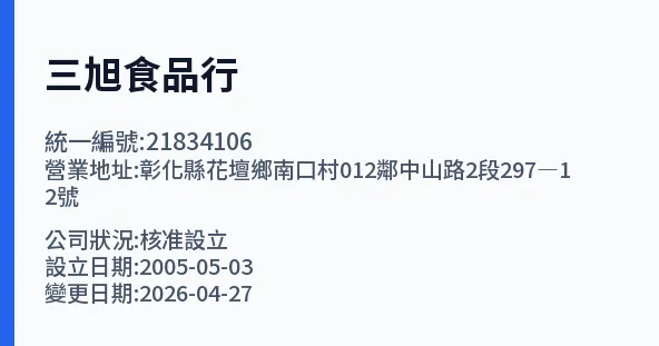 三旭食品行的照片-統編 21834106(彰化縣) 公司登記資料與營業項目詳細圖表