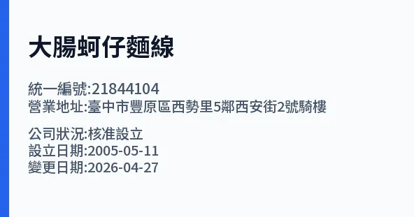 大腸蚵仔麵線的照片-統編 21844104(臺中市) 公司登記資料與營業項目詳細圖表