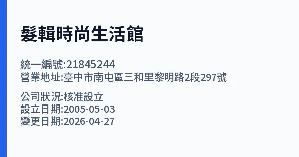 髮輯時尚生活館的照片-統編 21845244(臺中市) 公司登記資料與營業項目詳細圖表