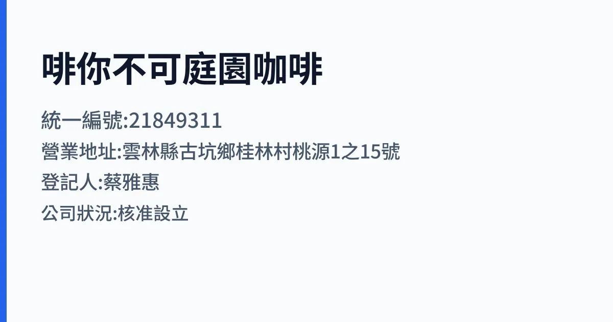 啡你不可庭園咖啡 - 統編 21849311(雲林縣) 公司登記資料與營業項目詳細圖表