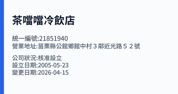 茶噹噹冷飲店的照片-統編 21851940(苗栗縣) 公司登記資料與營業項目詳細圖表