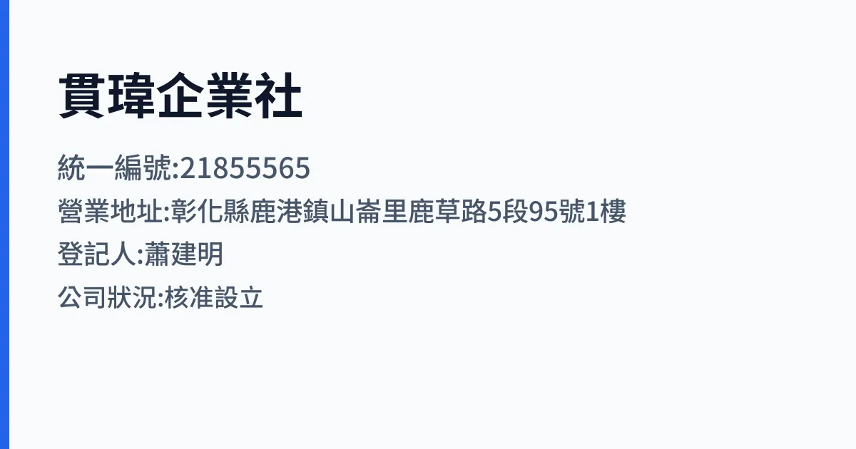 貫瑋企業社 - 統編 21855565(彰化縣) 公司登記資料與營業項目詳細圖表