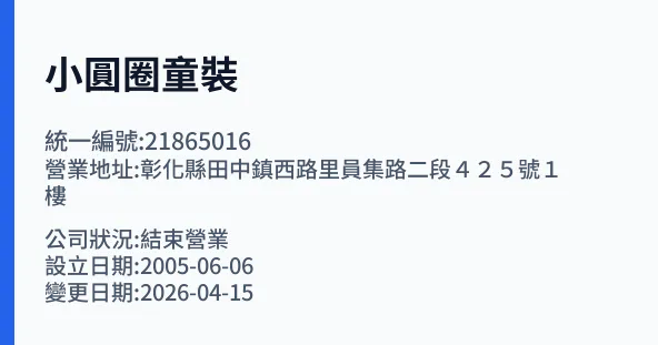 小圓圈童裝的照片-統編 21865016(彰化縣) 公司登記資料與營業項目詳細圖表