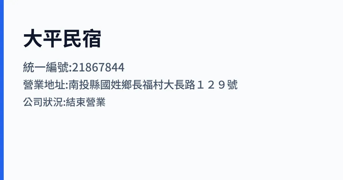 大平民宿 - 統編 21867844(南投縣) 公司登記資料與營業項目詳細圖表