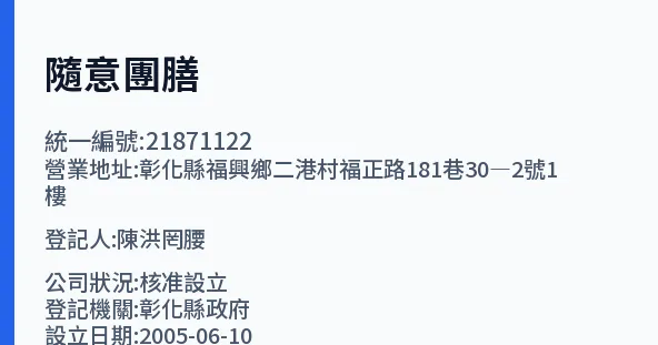 隨意團膳的照片-統編 21871122(彰化縣) 公司登記資料與營業項目詳細圖表