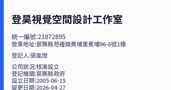 登昊視覺空間設計工作室的照片-統編 21872895(苗栗縣) 公司登記資料與營業項目詳細圖表