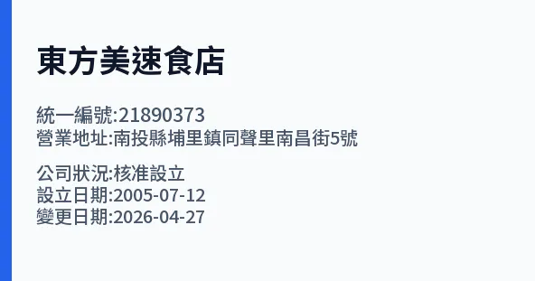 東方美速食店的照片-統編 21890373(南投縣) 公司登記資料與營業項目詳細圖表