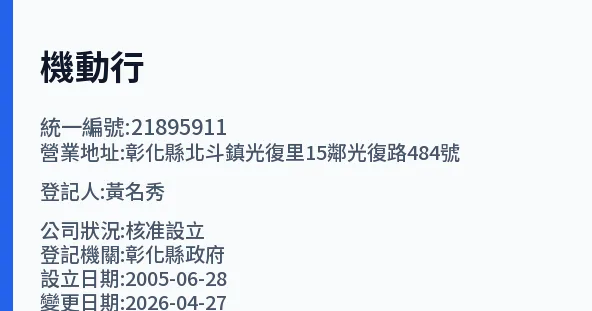 機動行的照片-統編 21895911(彰化縣) 公司登記資料與營業項目詳細圖表