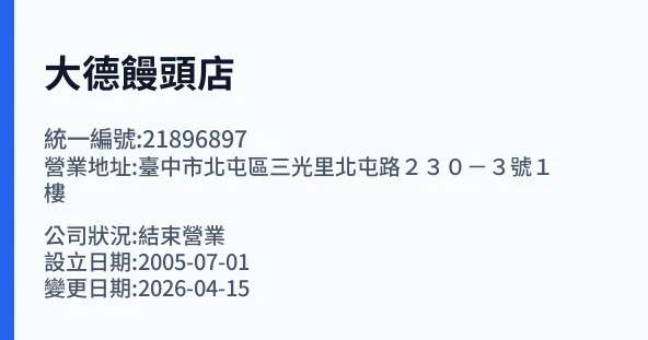 大德饅頭店的照片-統編 21896897(臺中市) 公司登記資料與營業項目詳細圖表