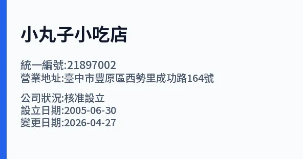 小丸子小吃店的照片-統編 21897002(臺中市) 公司登記資料與營業項目詳細圖表