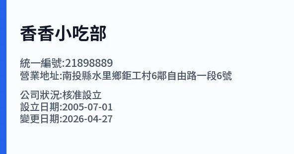 香香小吃部的照片-統編 21898889(南投縣) 公司登記資料與營業項目詳細圖表