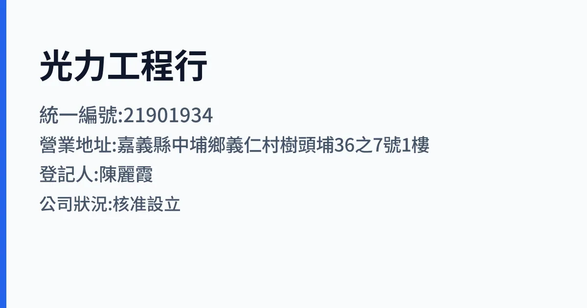 光力工程行 - 統編 21901934(嘉義縣) 公司登記資料與營業項目詳細圖表