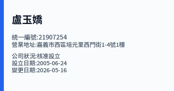 盧玉嬌的照片-統編 21907254(嘉義市) 公司登記資料與營業項目詳細圖表