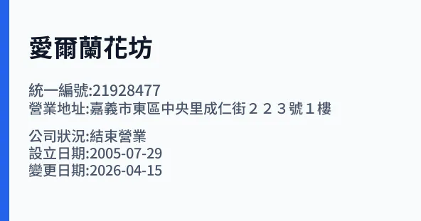 愛爾蘭花坊的照片-統編 21928477(嘉義市) 公司登記資料與營業項目詳細圖表