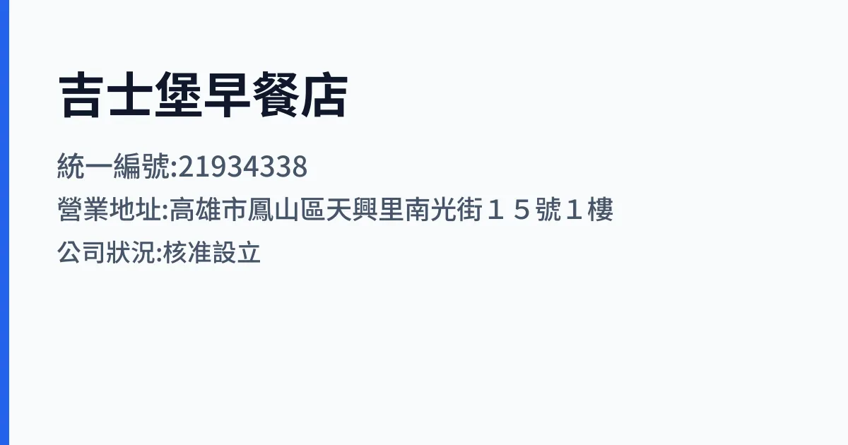 吉士堡早餐店 - 統編 21934338(高雄市) 公司登記資料與營業項目詳細圖表
